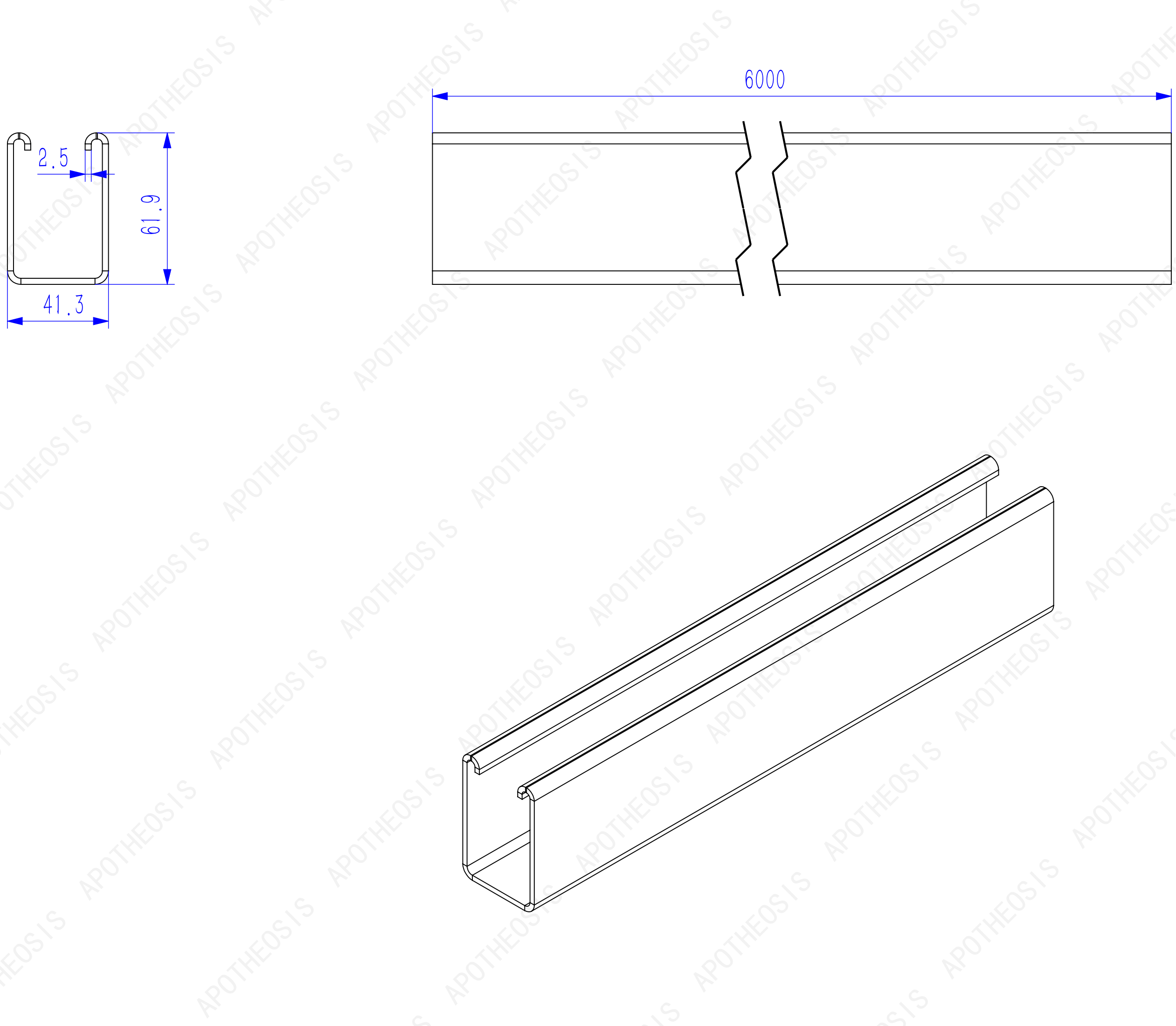 41*62MM Plain Strut Channel - 6 Meter-Apotheosis