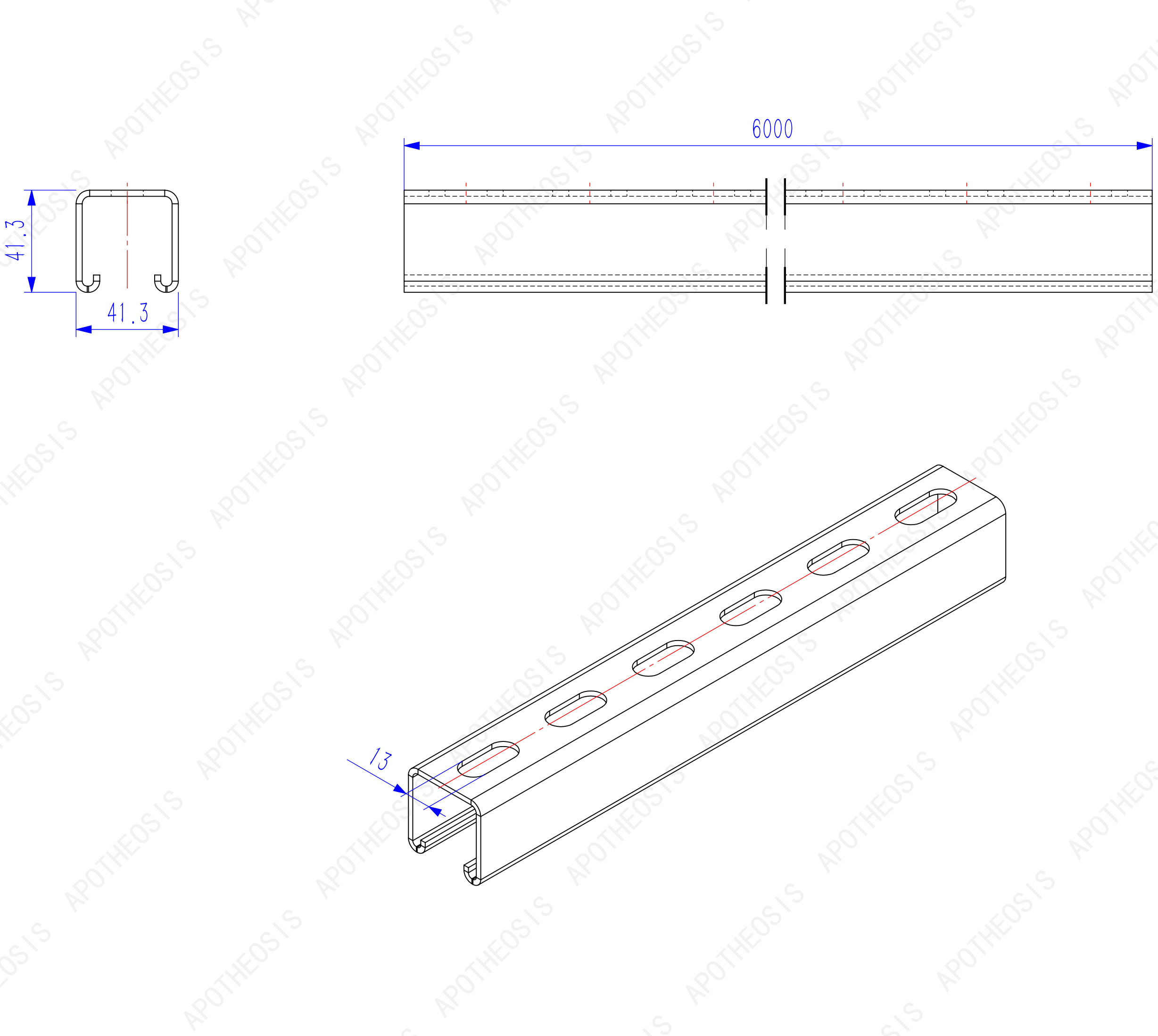 41*41MM Slotted Strut Channel - 6 Meter-Apotheosis